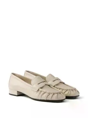 Prada Gathered Leather Loafers - Neutrals