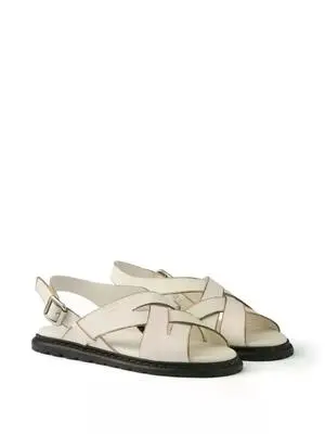 Prada Antiqued Leather Criss-cross Sandals - Neutrals