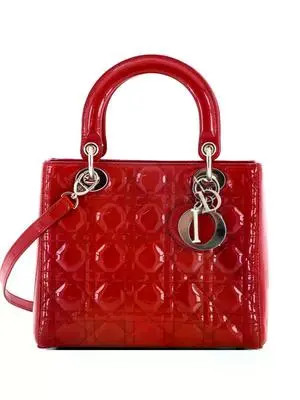 Dior Lady Medium Satchel Cannage Quilt Patent - Red