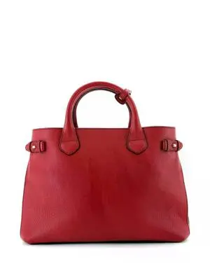 Burberry Banner Tote Leather And House Check Canvas Medium Satchel - Red
