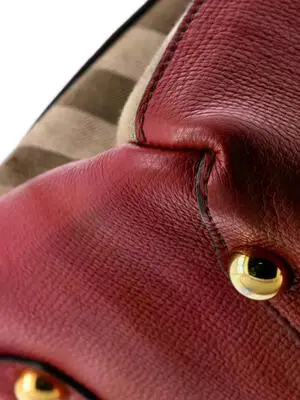 Burberry Banner Tote Leather And House Check Canvas Medium Satchel - Red