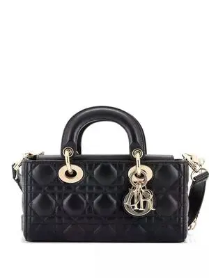 Dior Lady D-joy Cannage Quilt Lambskin Small Satchel - Black