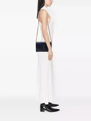 Saint Laurent 2014 Grain De Poudre Chevron Monogram Envelope Chain Wallet - Blue