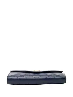 Saint Laurent 2014 Grain De Poudre Chevron Monogram Envelope Chain Wallet - Blue