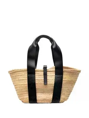 Chloé 2023 Medium Raffia And Smooth Calfskin Sense Basket Tote Bag