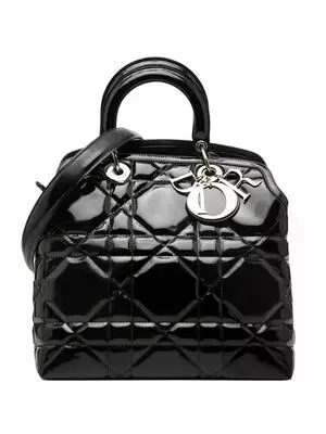 Dior 2010 Medium Patent Cannage Polochon Granville Satchel - Black