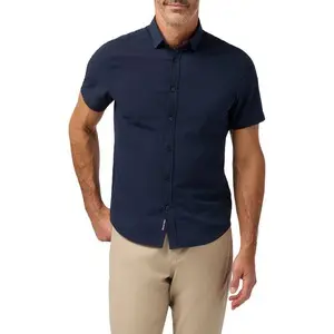 Mizzen+main Porter Trim Fit Short Sleeve Performance Button-up Shirt - Navy