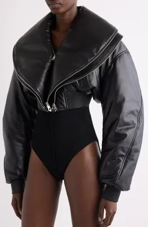 Givenchy Crop Double Zip Collar Bomber Jacket - Black