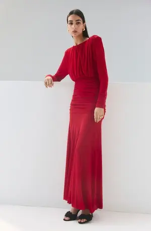 Mango Ruched Long Sleeve Maxi Dress