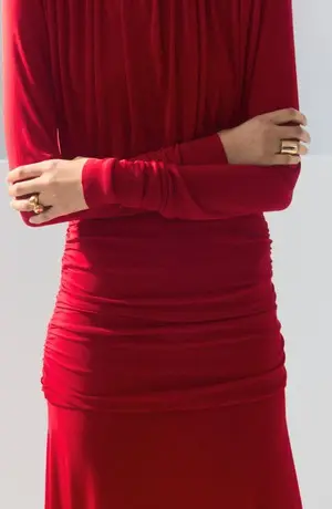 Mango Ruched Long Sleeve Maxi Dress