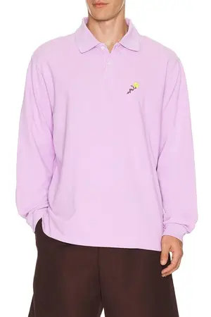VOWELS Long Sleeve Pique Polo - Lavender