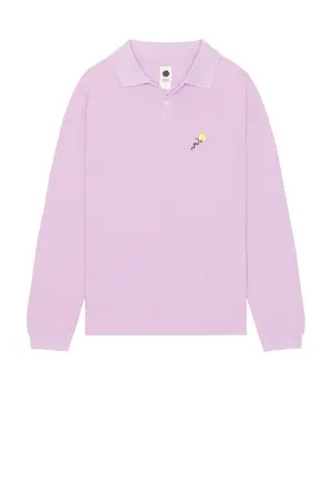 VOWELS Long Sleeve Pique Polo - Lavender