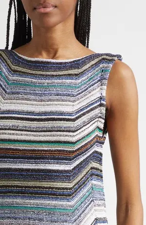 Missoni Metallic Chevron Stripe Sleeveless Sweater Dress - Multicolor Cold Tones