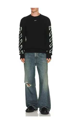 Off-White Fuzzy Knit Crew Neck Sweater