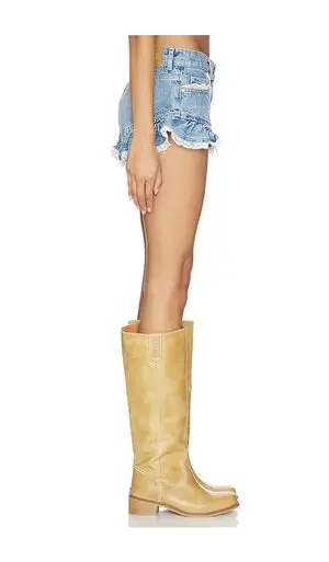LoveShackFancy Azalure Denim Shorts With Scalloped Lace - Blue