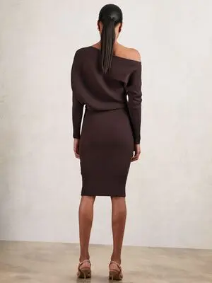 REISS Lara Off-the-shoulder Ribbed Midi Dress - Plum Purple