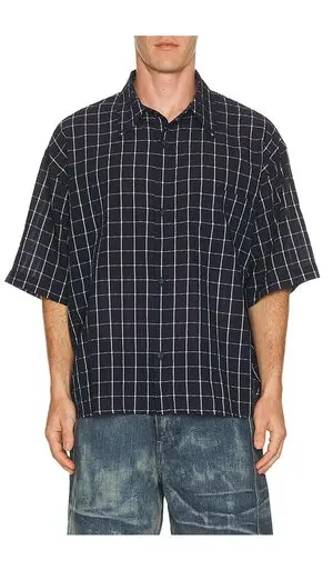 WON HUNDRED Maza Check Short Sleeve Shirt In . Also - Navy
