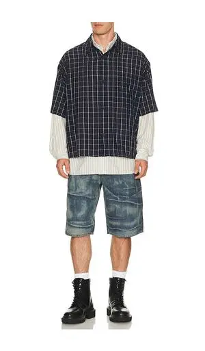 WON HUNDRED Maza Check Short Sleeve Shirt In . Also - Navy