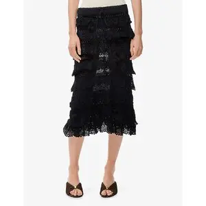 Loewe X Paula's Ibiza Ruffled Crochet Cotton Midi Skirt - Black