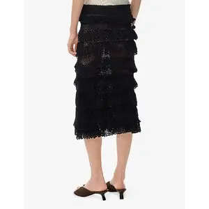 Loewe X Paula's Ibiza Ruffled Crochet Cotton Midi Skirt - Black