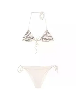 MC2 SAINT BARTH Leah Embellished Zebra-pattern Bikini - Neutrals