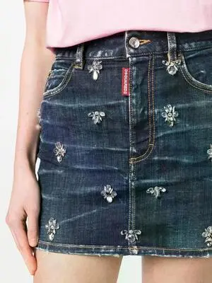 Dsquared2 Crystal-embellished Denim Mini Skirt