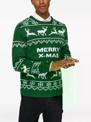 ONLY&SONS|MAN Intarsia-knit Reindeer-motif Sweater
