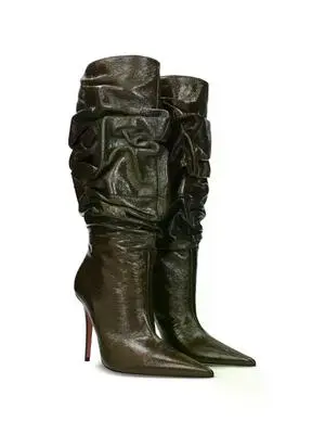 Amina Muaddi Ruched Patent-leather Boots