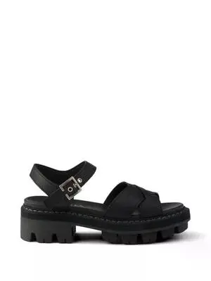 Prada Leather Sandals With Logo-engraved Buckle - Black