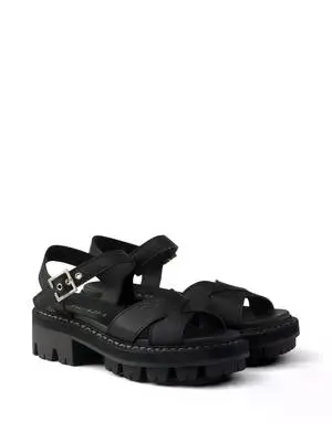 Prada Leather Sandals With Logo-engraved Buckle - Black