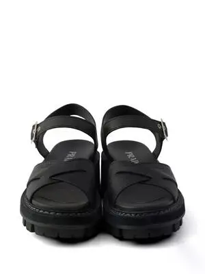 Prada Leather Sandals With Logo-engraved Buckle - Black