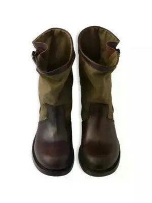 Prada Leather And Canvas Mid-calf Buckled Boots