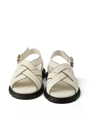 Prada Antiqued Leather Criss-cross Sandals - Neutrals