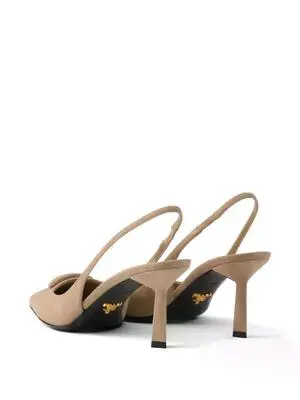 Prada Suede Slingback Pumps With Triangle Logo Detail