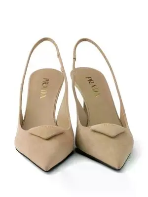 Prada Suede Slingback Pumps With Triangle Logo Detail