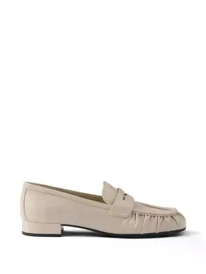 Prada Gathered Leather Loafers With Logo Detail - Neutrals