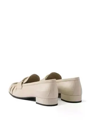 Prada Gathered Leather Loafers With Logo Detail - Neutrals