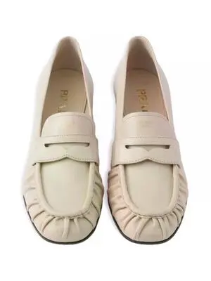 Prada Gathered Leather Loafers With Logo Detail - Neutrals