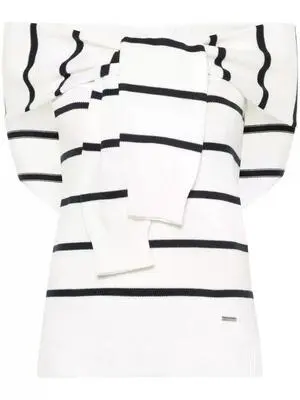 Dsquared2 Striped Knit Top With Decorative Sleeves - White