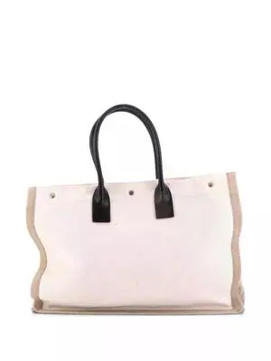 Saint Laurent Rive Gauche Shopper Canvas Large Tote Bag - Neutrals