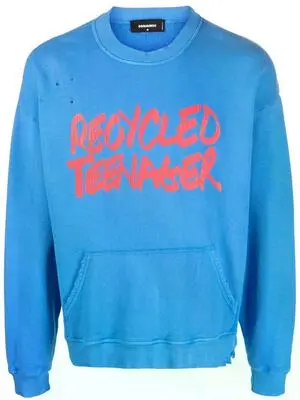Dsquared2 Cotton Slogan Print Sweatshirt - Blue