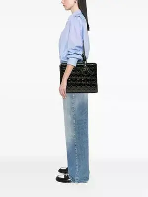 Dior 2013 Large Patent Cannage Lady Satchel - Black