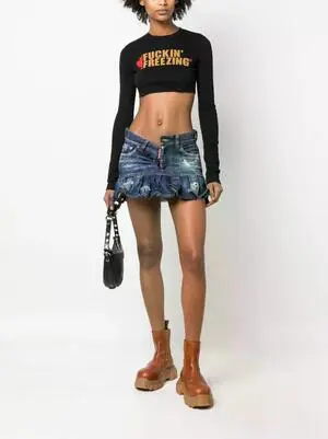 Dsquared2 Distressed Denim Pleated Skirt