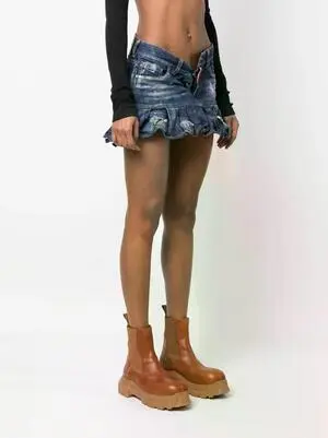 Dsquared2 Distressed Denim Pleated Skirt