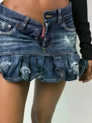 Dsquared2 Distressed Denim Pleated Skirt