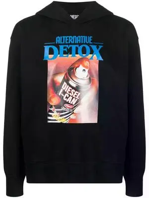 DIESEL® Logo Print Cotton Hoodie - Black
