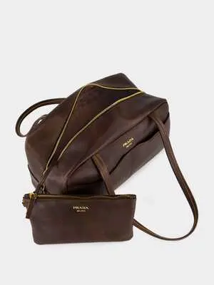 Prada Antiqued Leather Top-handle Bag - Brown