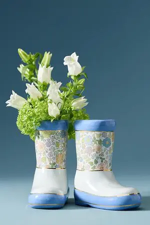 Anthropologie Ruby Clay Flower Boot Vases, Set Of 2 - Multi