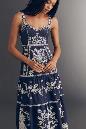 Farm Rio Embroidered Midi Dress