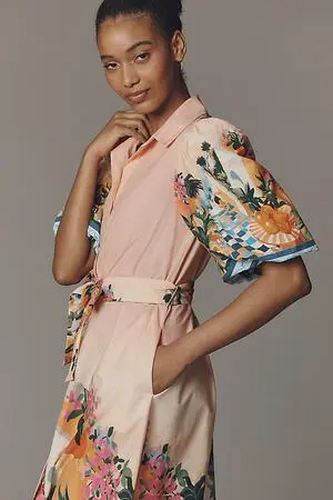 CELINA MOON Janeli Collared Printed Midi Dress - Peach
